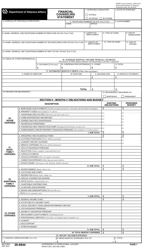 Va Form 26 8844 Financial Counseling Statement Va Forms