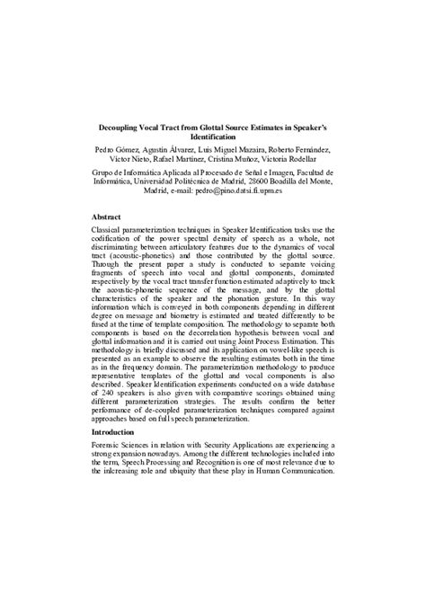 Pdf Decoupling Vocal Tract From Glottal Source Estimates In Speakers