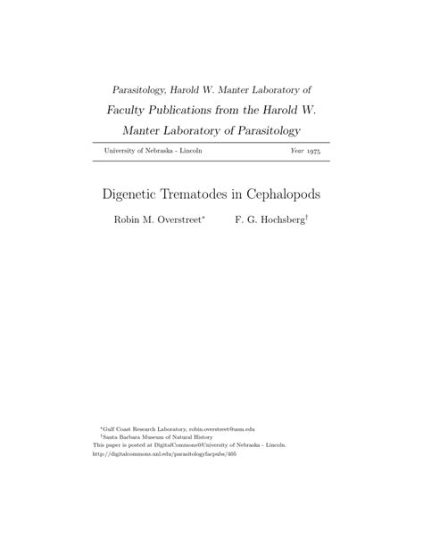 Pdf Digenetic Trematodes In Cephalopods