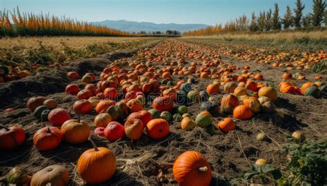 Vibrant Autumn Harvest Pumpkins Squash And Vegetables In A Row