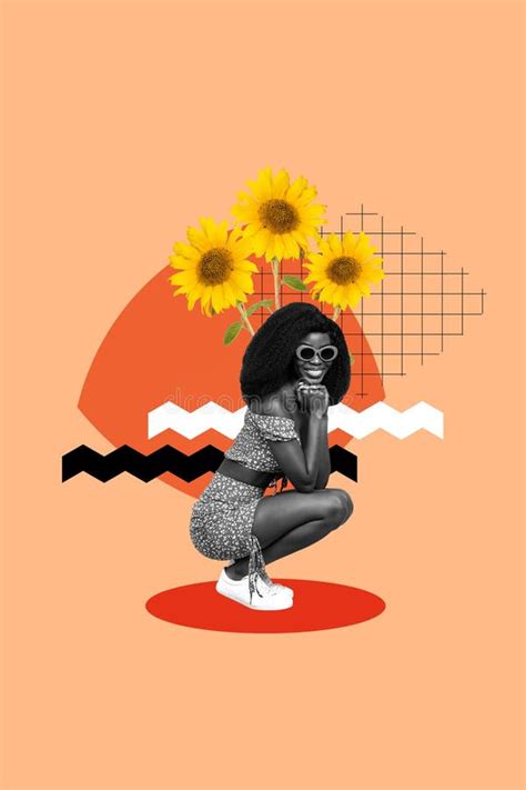 3d Retro Abstract Creative Artwork Template Collage Of Dreamy Lady Enjoying Flowers Isolated