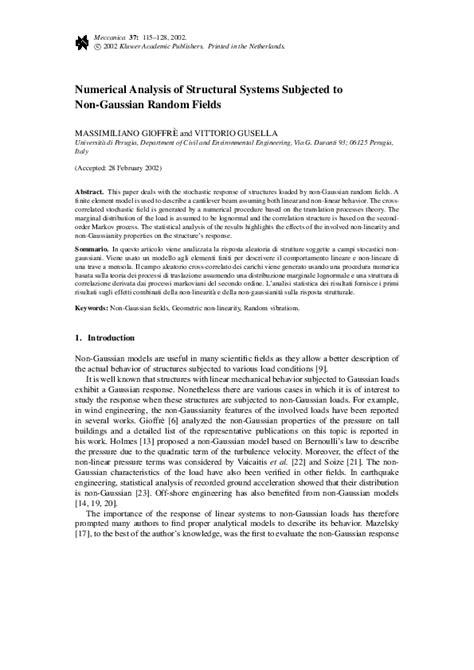 Pdf Numerical Analysis Of Structural Systems Subjected To Non