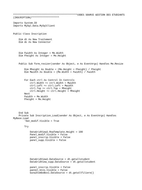 Code Source Gestion Des Etudiants Inscription Pdf Software Engineering Computer Engineering