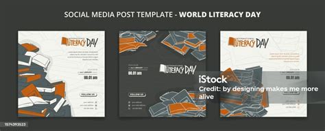책 배경 디자인이 있는 세계 문맹 퇴치의 날을 위한 소셜 미디어 게시물 템플릿 도서관에 대한 스톡 벡터 아트 및 기타 이미지