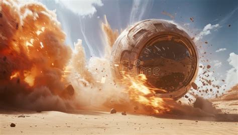 a spaceship crashes on a desert planet causing an explosion leading