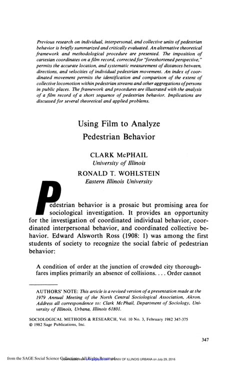 Pdf Using Film To Analyze Pedestrian Behavior