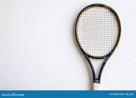 Vintage Tennis Racket With Worn Strings And Frame Isolated White Background Stock Illustration