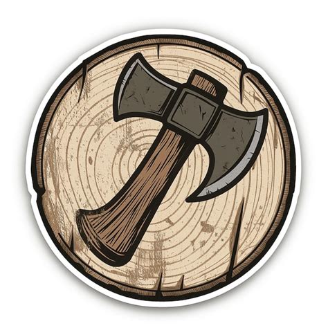 A Sticker With An Axe On A Tree Stump Premium Ai Generated Image