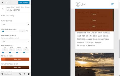 Divi Plugin Highlight Mobile Menu Customizer