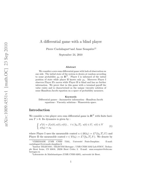 pdf a differential game with a blind player