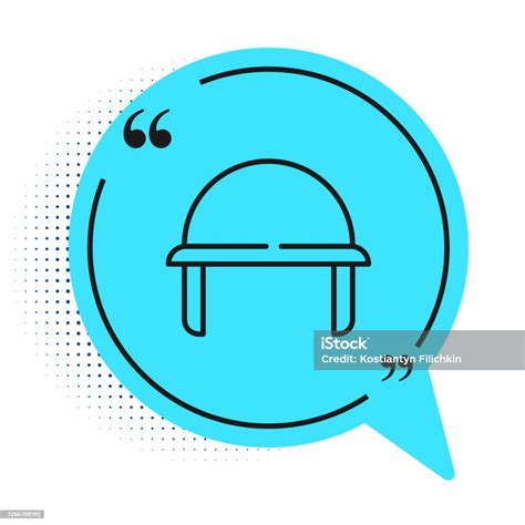 흰색 배경에 격리 된 검은 줄 군사 헬멧 아이콘 방어와 보호의 육군 모자 기호 보호 모자 파란색 음성 버블 기호입니다 벡터 강철에 대한 스톡 벡터 아트 및 기타 이미지