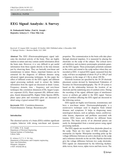 Eeg Signal Analysis A Survey Pdf Wavelet Electroencephalography