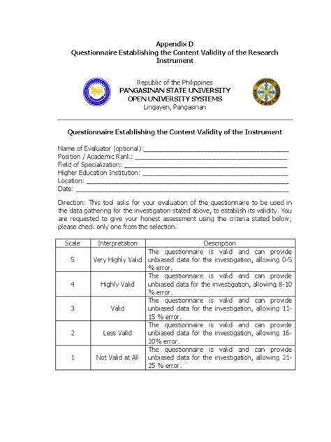 Validation Instrument Pdf Questionnaire Validity Statistics