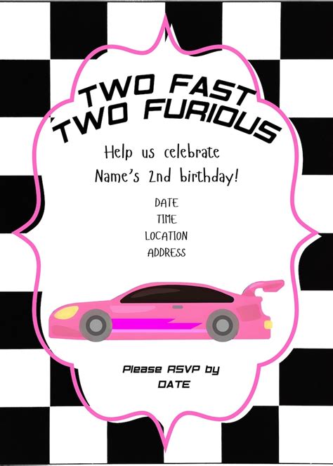 Two Fast Two Furious Birthday Invitation Etsy