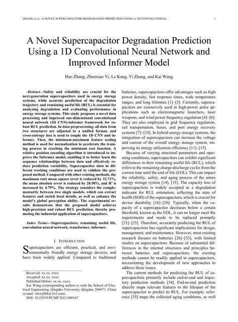 Pdf A Novel Supercapacitor Degradation Prediction Using A 1d Convolutional Neural Network And