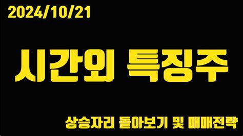 20241021 시간외 특징주 한농화성 계양전기 지투파워 신스틸 이수스페셜티케미컬 한일단조 펩트론 우진엔텍