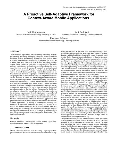 PDF A Proactive Self Adaptive Framework For Context Aware Mobile Applications