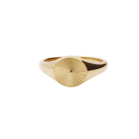 Gold Plated Stainless Steel Sunburst Signet Ring Glitters
