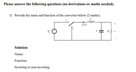 Solved Please Answer The Following Questions No Derivations