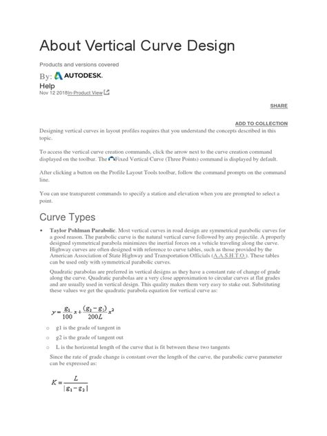 Autodesk About Vertical Curve Design Pdf Geometry