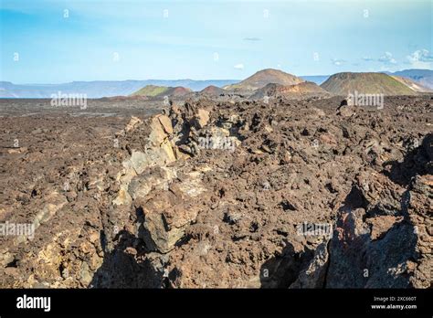Ardoukoba Fissure Vents Volcano Crater Cone With Lava Fields And Earth