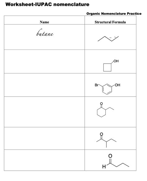 Solved Worksheet Iupac Nomenclature Organic Nomenclature