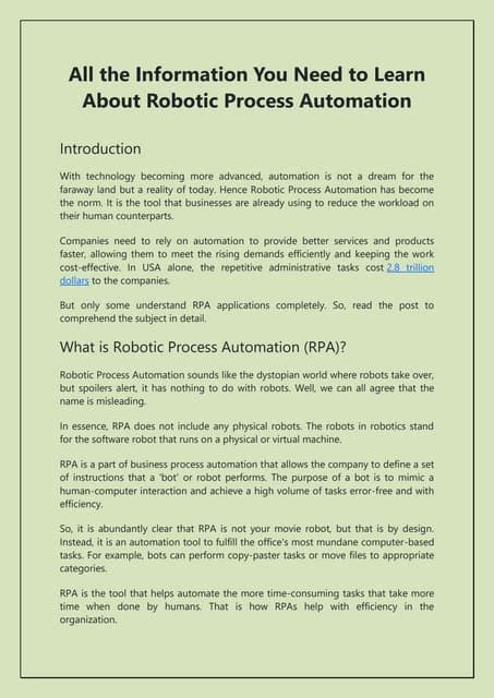 Robotic Process Automation Rpa Pptx Robotics Technology And Computing