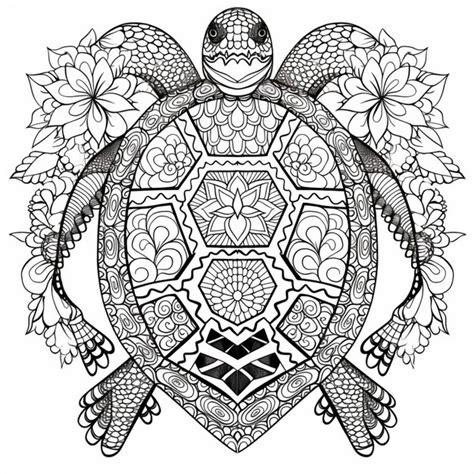 Premium Photo A Coloring Page With A Turtle And Flowers Generative Ai