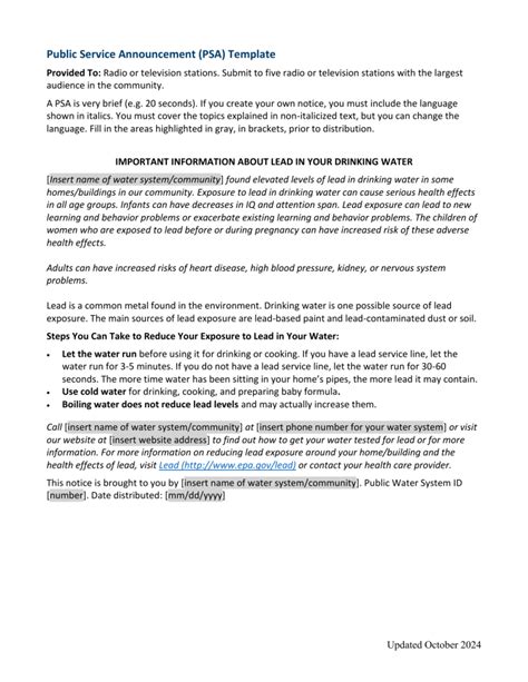 Lead In Drinking Water Psa Template
