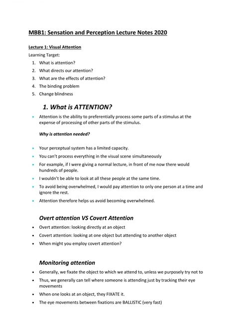 lecture 1 and 2 notes sensation and perception psyc10003 mind