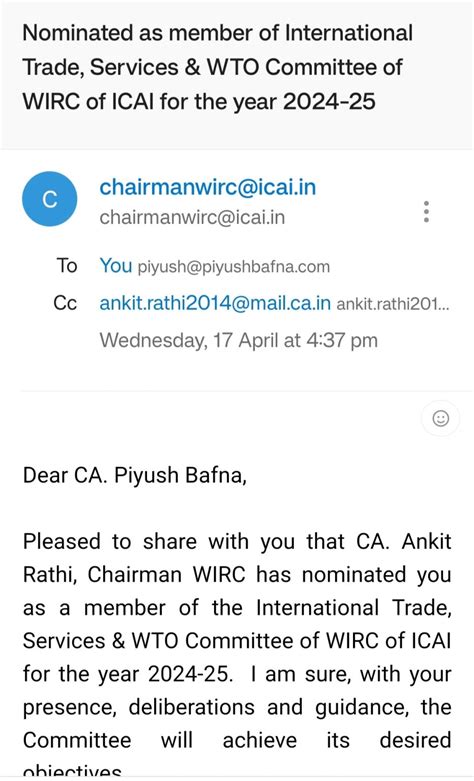 Ca Piyush Bafna On Linkedin Happy To Share That Ive Been Nominated As Member On The