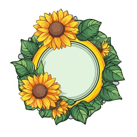 해바라기와 잎 클립 아트와 라운드 프레임 벡터 만화 무료 해바라기 테두리가 고립 된 스티커 디자인 상표 Png 일러스트 및 벡터 에 대한 무료 다운로드 Pngtree