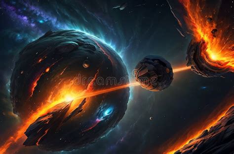 Illustration Of Two Planets Colliding In Space Stock Illustration Illustration Of Planet