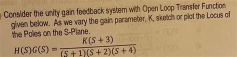 Solved Consider The Unity Gain Feedback System With Open