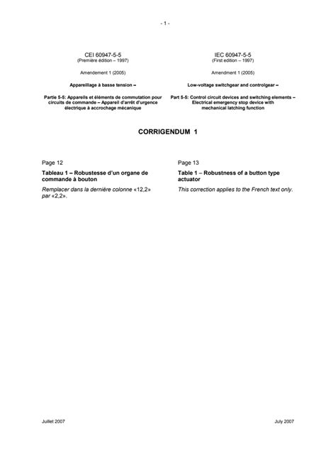 Iec 60947 5 5 1997 Amd1 2005 Cor1 2007 Corrigendum 1 Amendment 1 Low Voltage Switchgear And