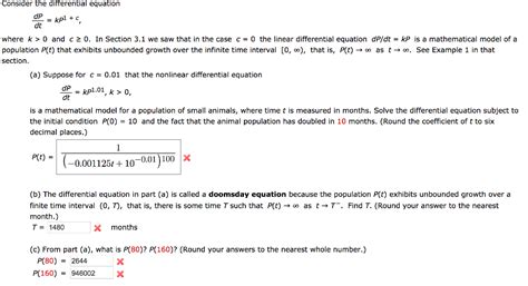 Solved Consider The Differential Equation Dp Dt Kp 1 C