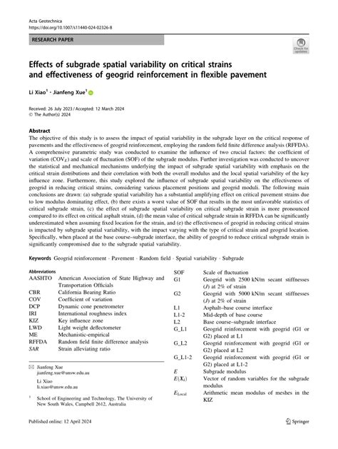 Pdf Effects Of Subgrade Spatial Variability On Critical Strains And Effectiveness Of Geogrid