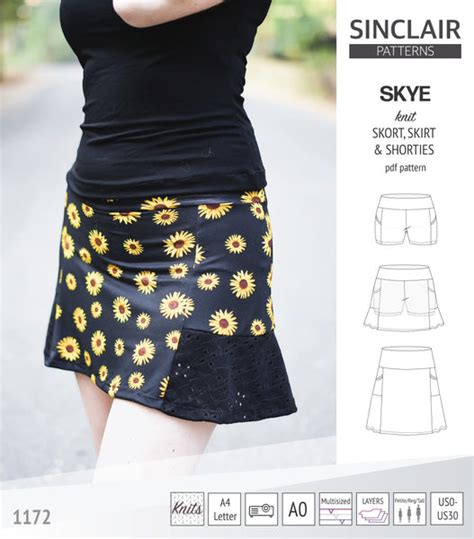 Skye Skort Skirt And Shorties With Pockets And Yoga Waistband Pdf Sewing Pattern Sinclair