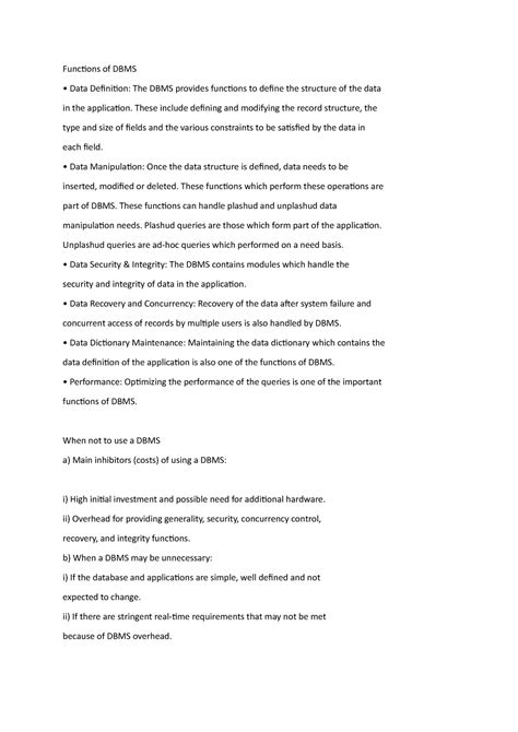 Functions Of Dbms Lecture Notes 3 Functions Of Dbms Data Definition