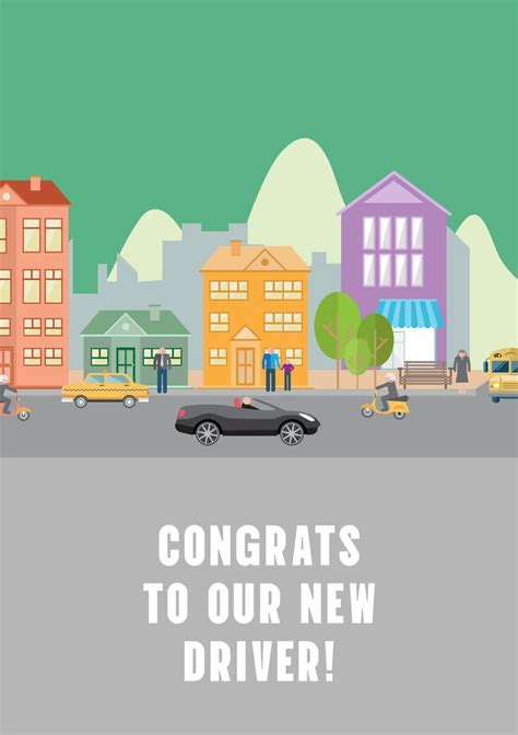 Driver Licensing Celebration Card With Cityscape Background Free
