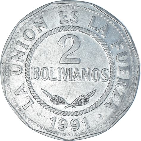Coin Bolivia 2 Bolivianos 1991 South American Coins