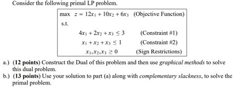 Solved Consider The Following Primal Lp Problem Max Z