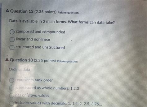 Solved Question Points Retake Question Data Is Chegg Com