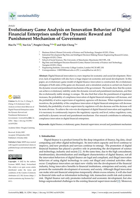 Pdf Evolutionary Game Analysis On Innovation Behavior Of Digital Financial Enterprises Under