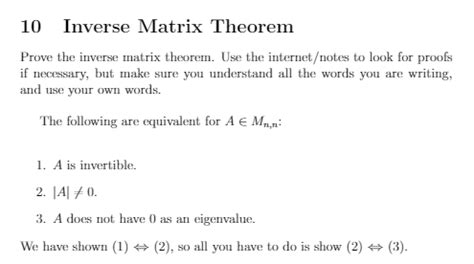 Solved Inverse Matrix TheoremProve The Inverse Matrix Chegg
