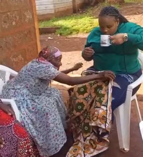 Photos Of Elderly Woman Covering Ladys Ripped Jeans With Wrapper Cause