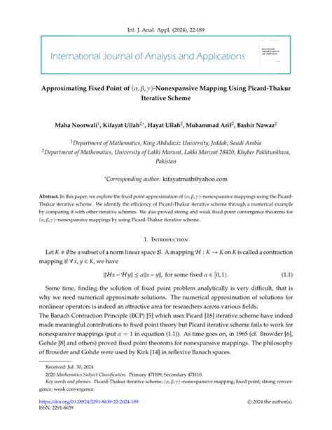 Pdf Approximating Fixed Point Of α β γ Nonexpansive Mapping Using Picard Thakur Iterative