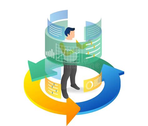 Isometric Flat 3d Illustration Concept Of Man Controlling Data Analyst