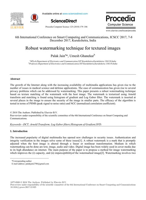 Pdf Robust Watermarking Technique For Textured Images