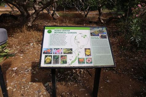 A Welcome And Informational Sign At The Koko Crater Botanical Garden In